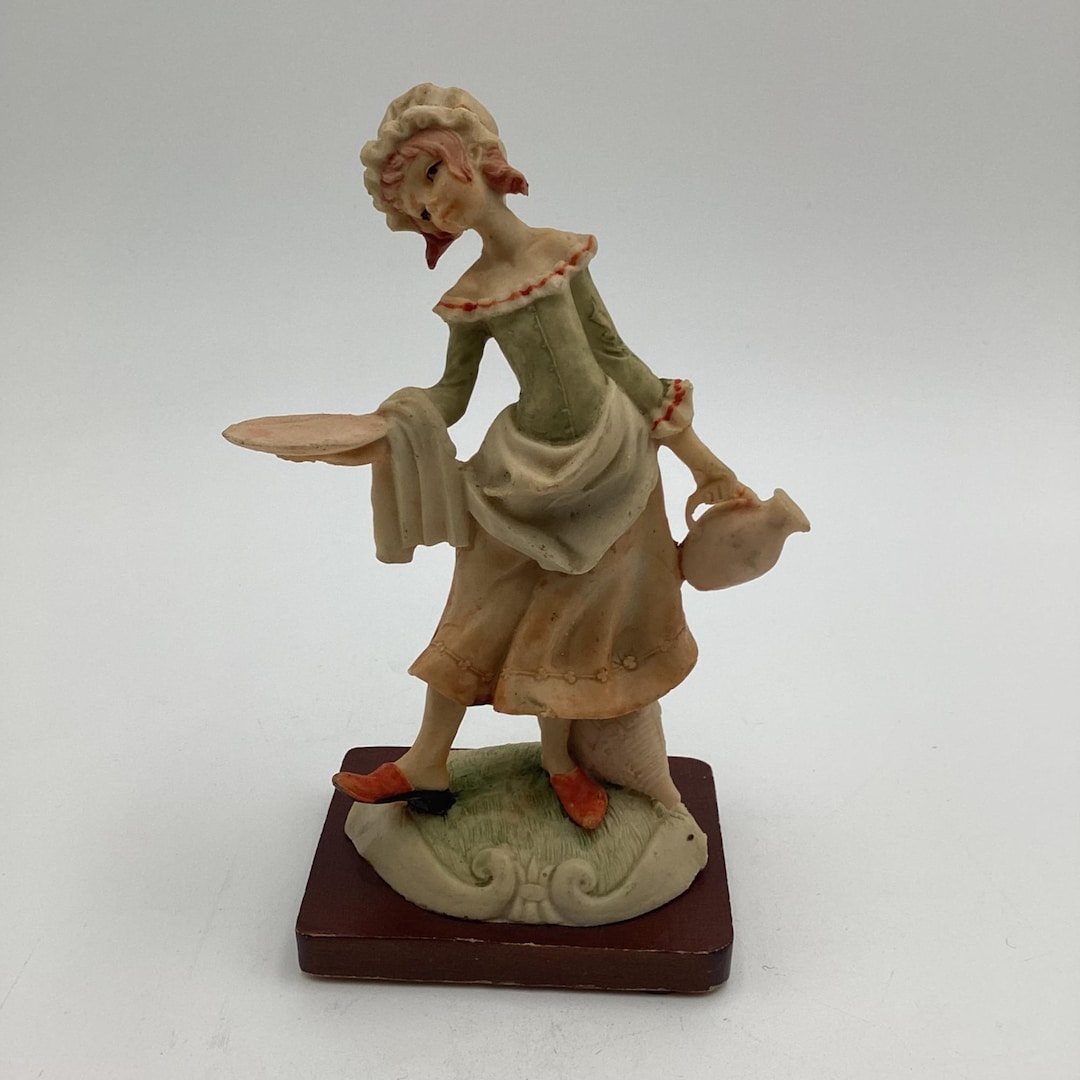 Vintage Hand-painted Ceramic Maid Figurine Holding Teapot & Tray on ...