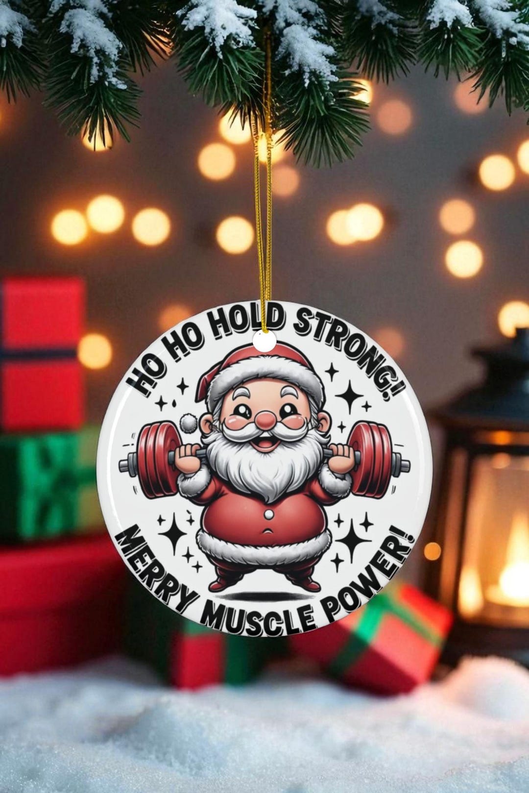 Santa Weightlifting Ornament | Funny Fitness Christmas Decor | Gym ...