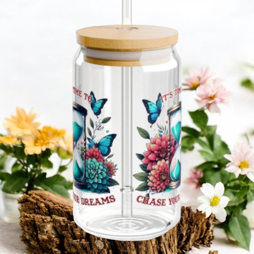 Sipper Glass 16oz, Glass With Bamboo Lid, Motivational Glass, Gift Idea ...