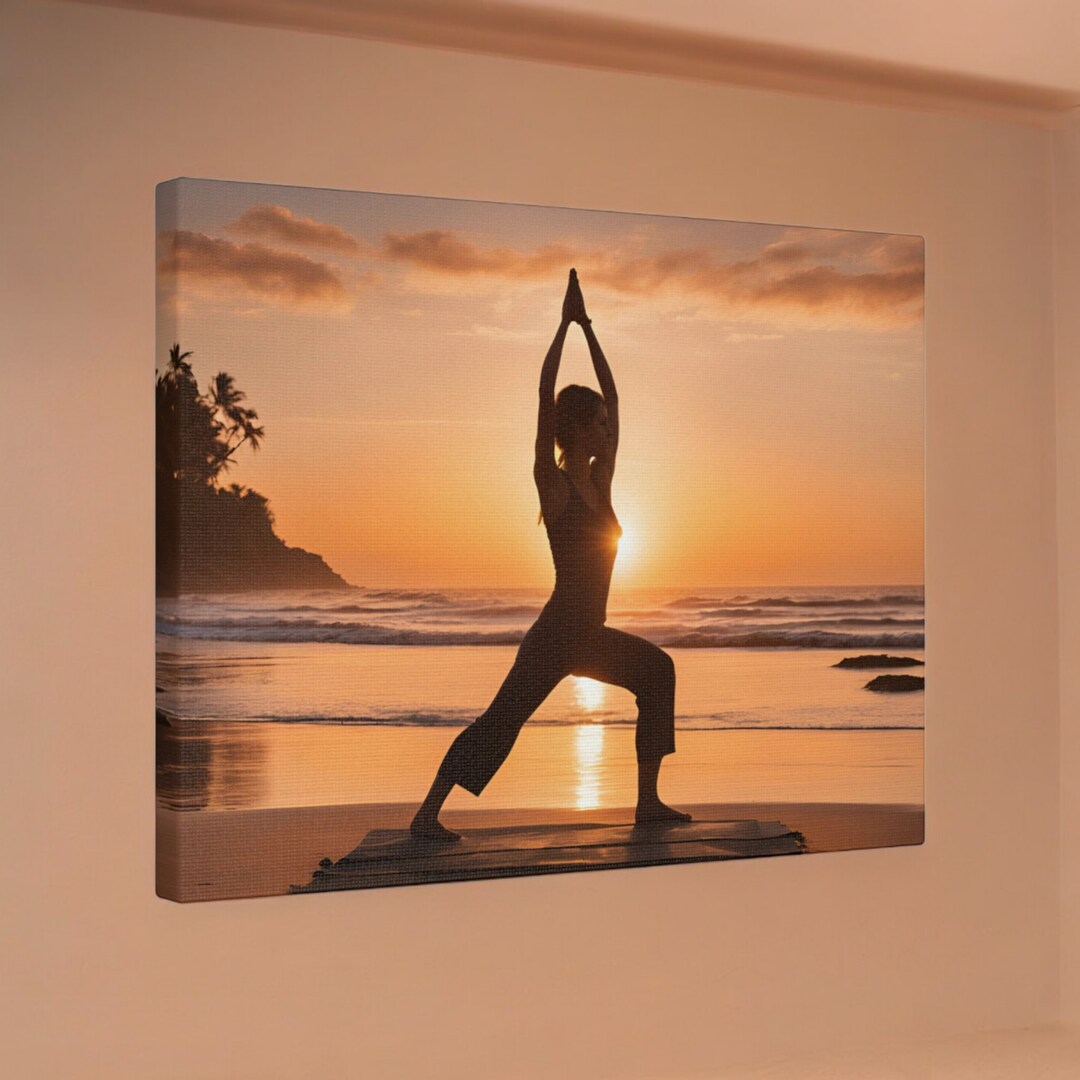 Yoga Wall Art, Yoga Wall Mural, Beach Sunrise Yoga Art, Canvas ...