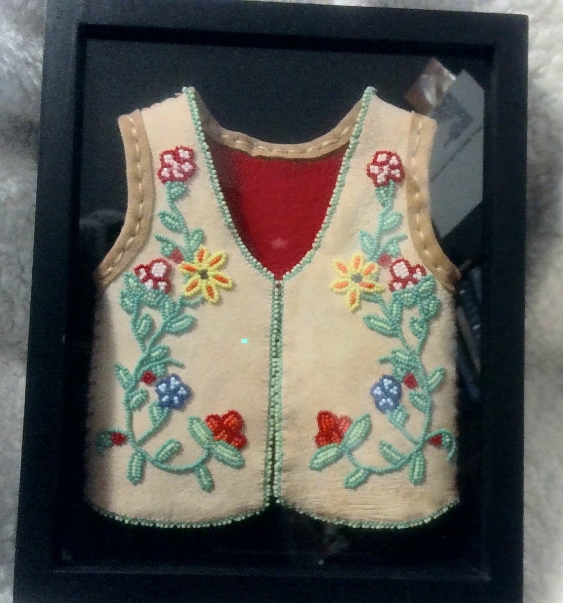 Native American Shadow Box Vest, Chippewa Floral Design Beadwork on ...
