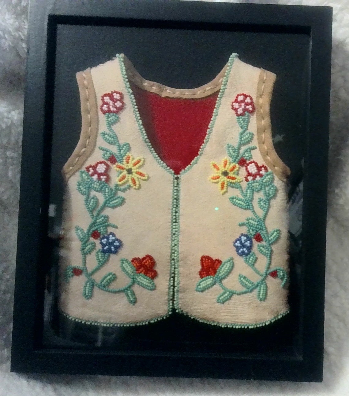 Native American Shadow Box Vest, Chippewa Floral Design Beadwork on ...
