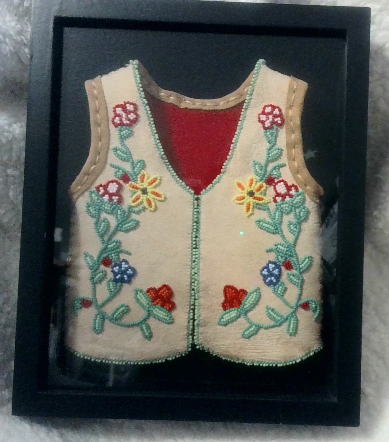 Native American Shadow Box Vest, Chippewa Floral Design Beadwork on ...