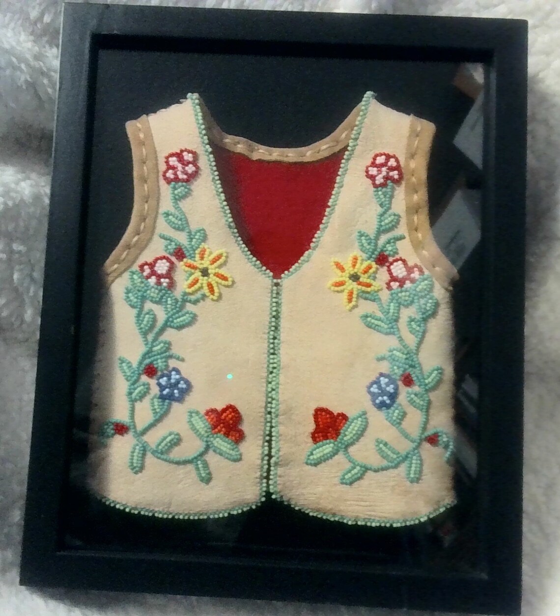 Native American Shadow Box Vest, Chippewa Floral Design Beadwork on ...