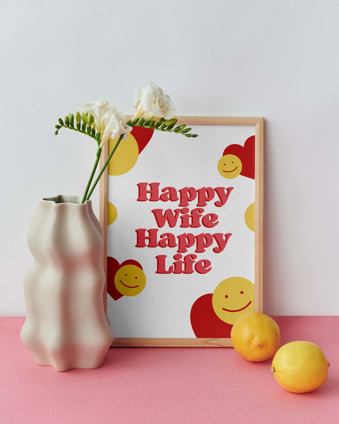 Happy Wife Happy Life, Wall Decor, Digital Poster, Wall Art, Trendy ...
