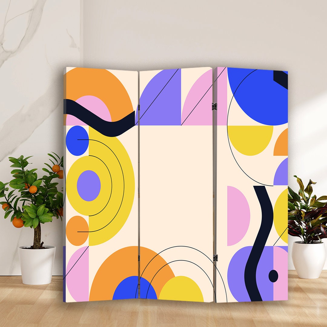 Geometric Figures Floor Screen Abstract Canvas Room Divider Circle ...