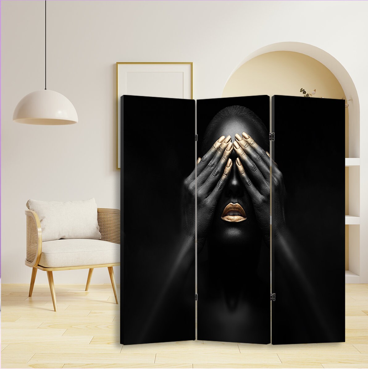 Black Gold Girl Print Canvas Room Divider African American Woman Screen ...