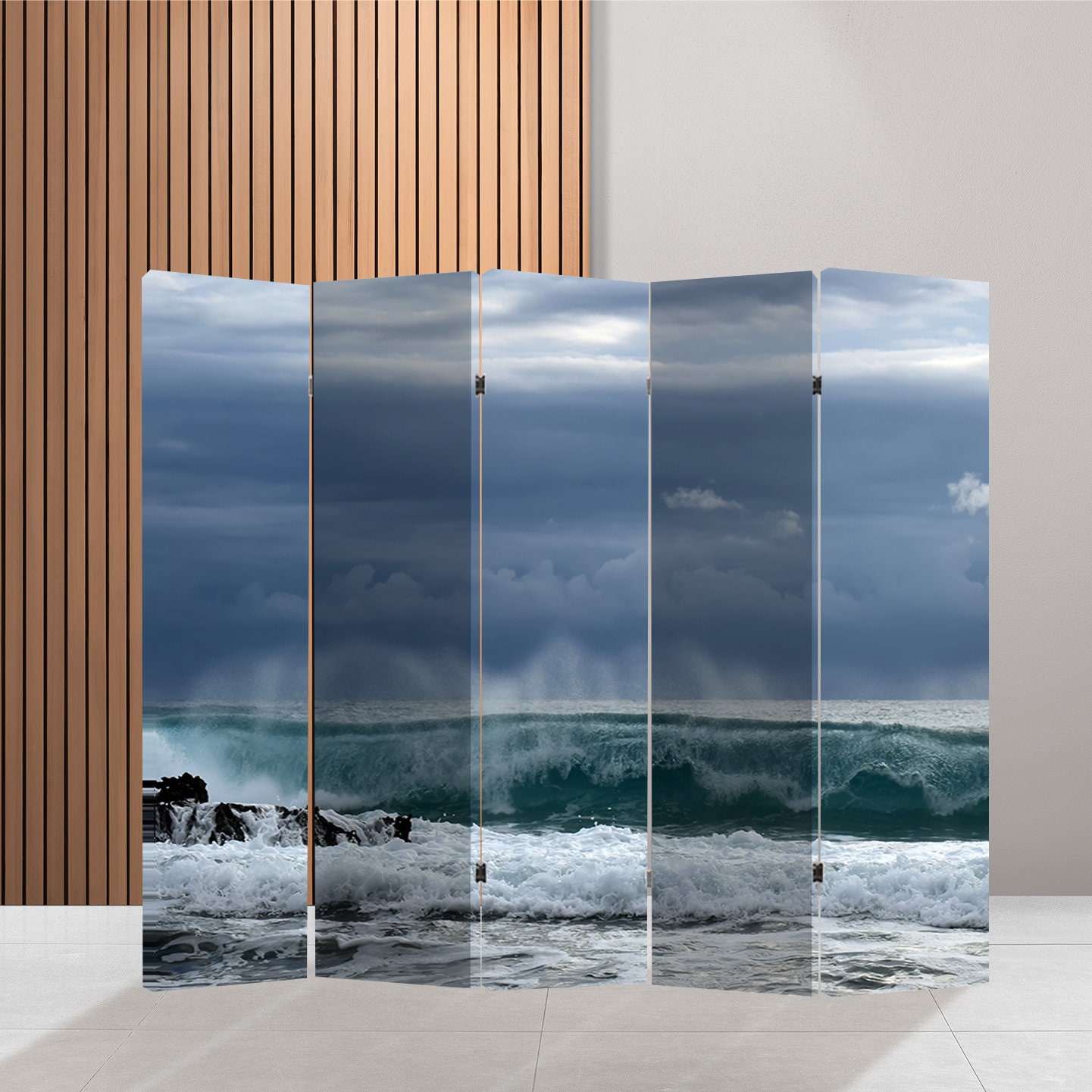 Sea Wave Canvas Room Divider Ocean Print Free Standing Beach Folding ...