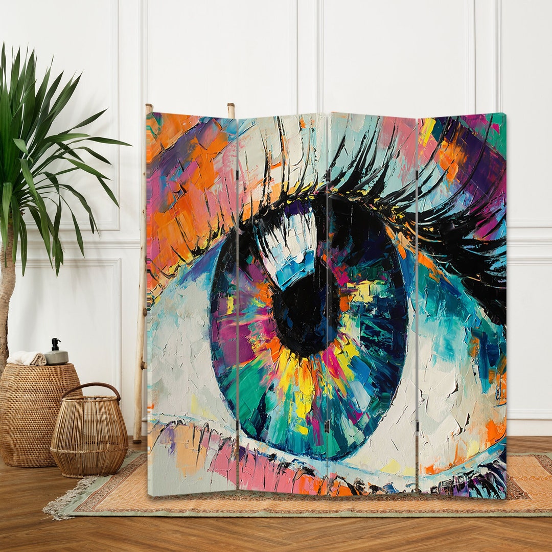 Colorful Eye Print Canvas Room Divider Abstract Screen Oil Painting Art ...