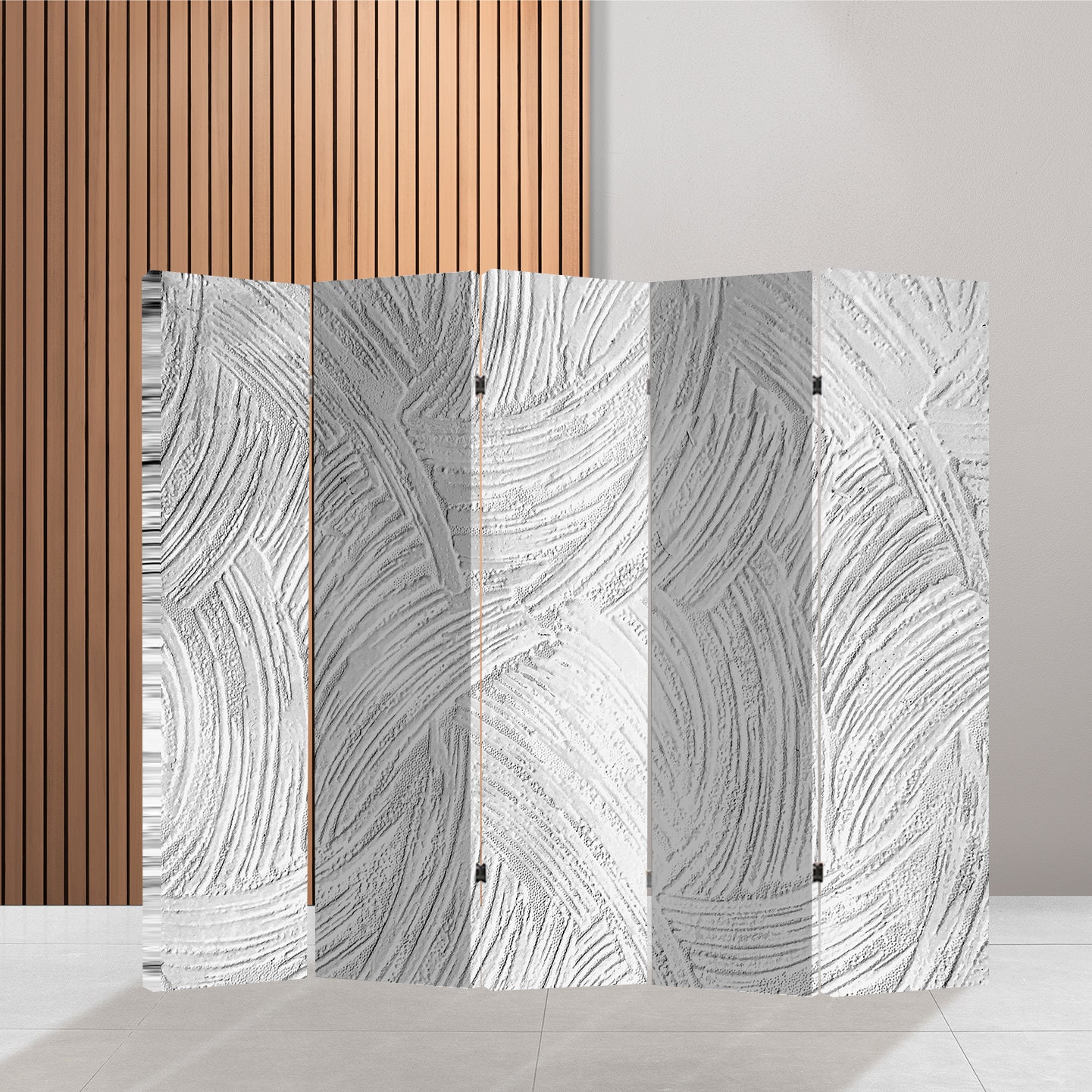 White Abstract Screen Plaster Print Textured Divider Free Standing ...
