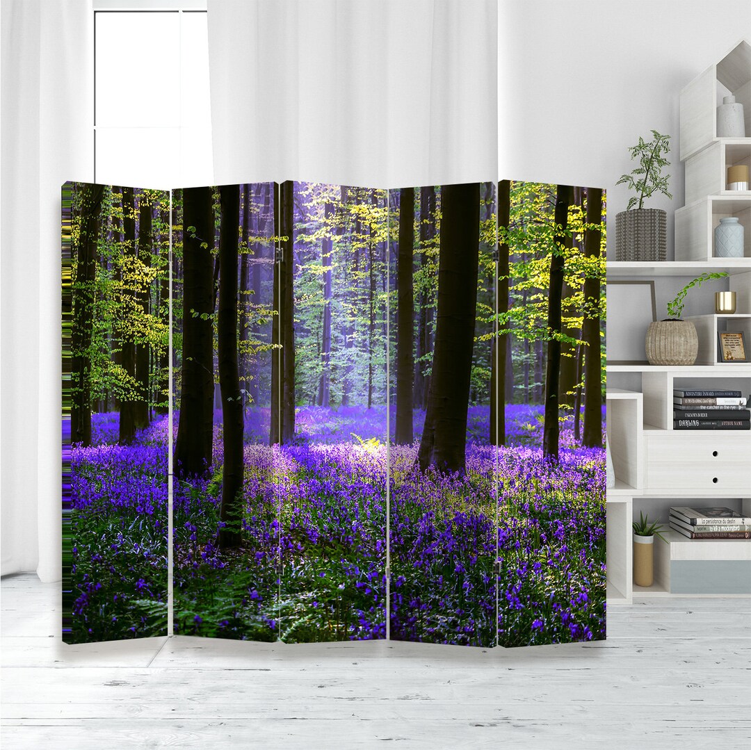 Purple Flower in Forest Print Screen Canvas Colorful 3D Divider Tree ...
