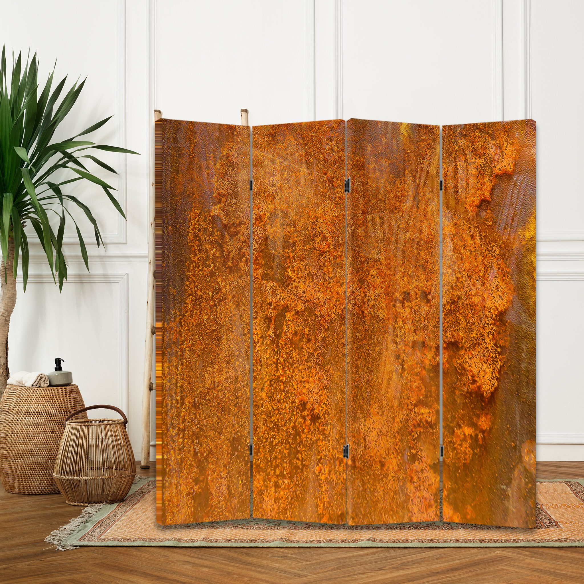 Iron Rusty Print Canvas Screen Divider Abstract Art Decor Free Standing ...