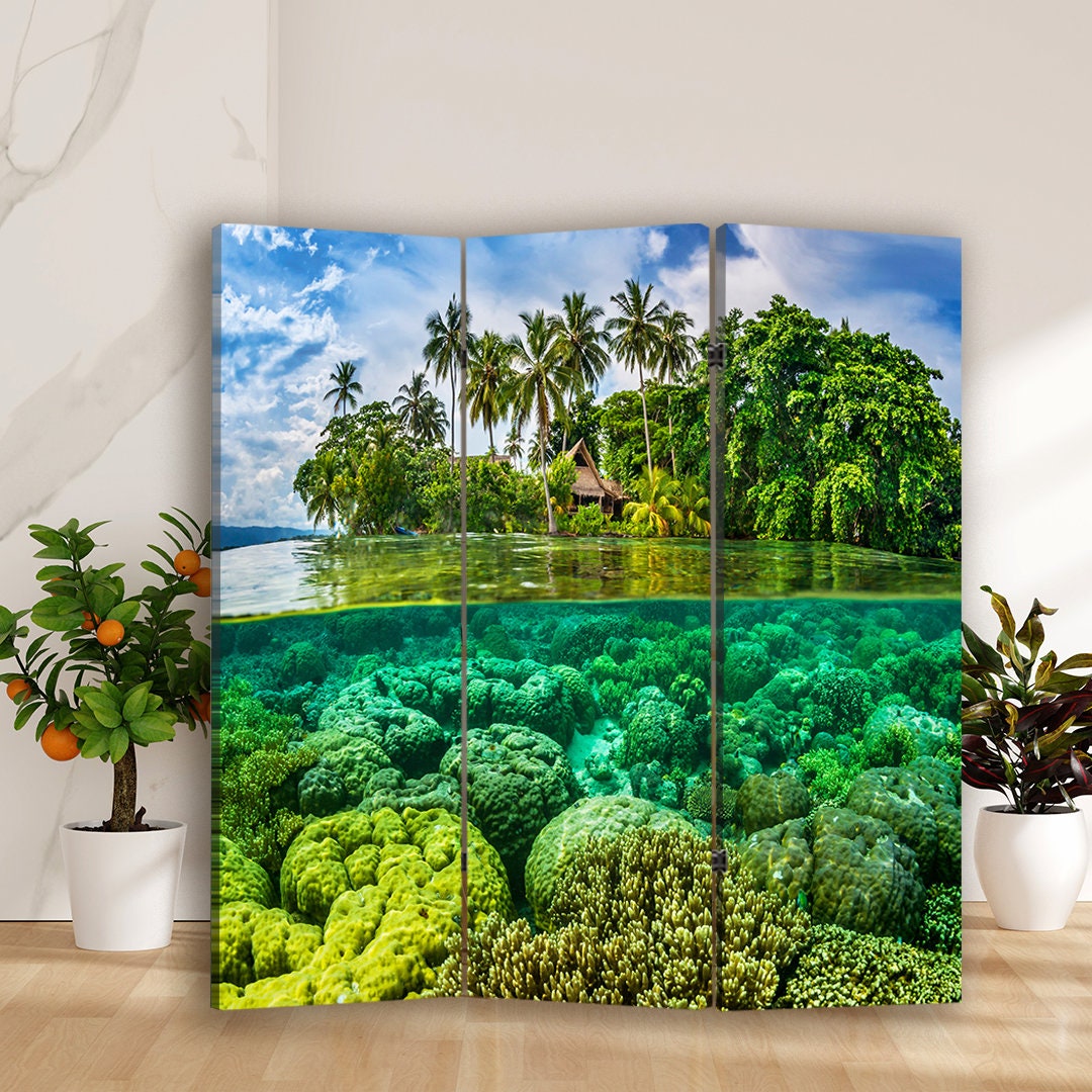Underwater Canvas Room Divider Palm Tree Island Abstraction Print Free ...