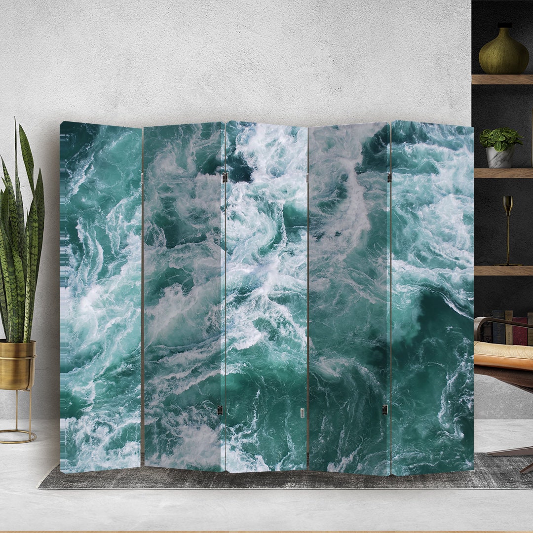 Wave Print Screen Canvas Seascape Divider Freestanding Ocean Art Decor ...