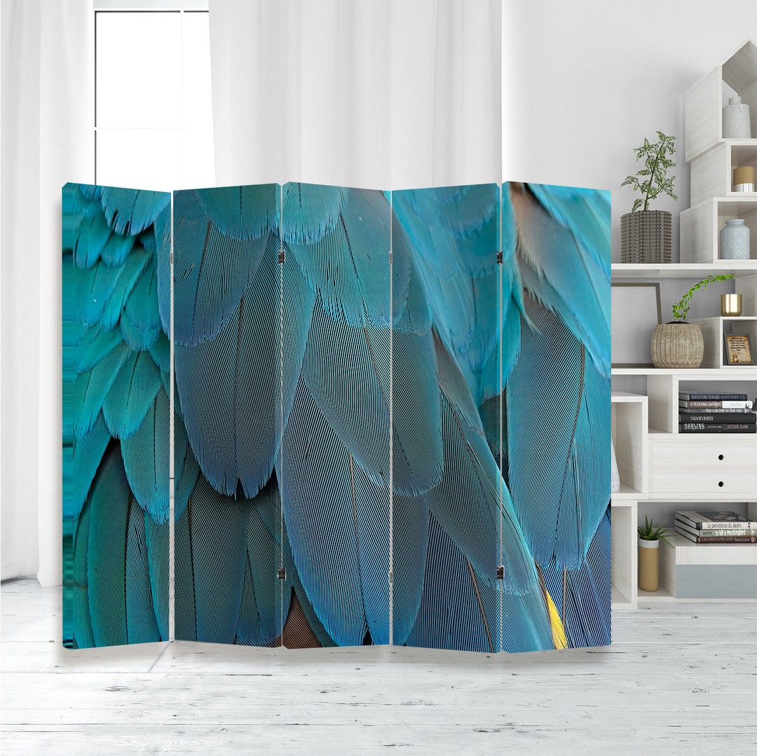 Feather Screen Print Abstract Folding Room Divider Nature Art Décor ...