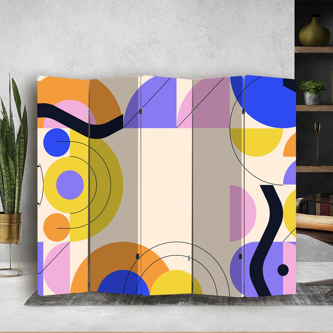 Geometric Figures Floor Screen Abstract Canvas Room Divider Circle ...