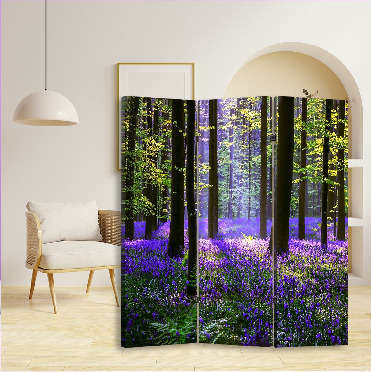 Purple Flower in Forest Print Screen Canvas Colorful 3D Divider Tree ...