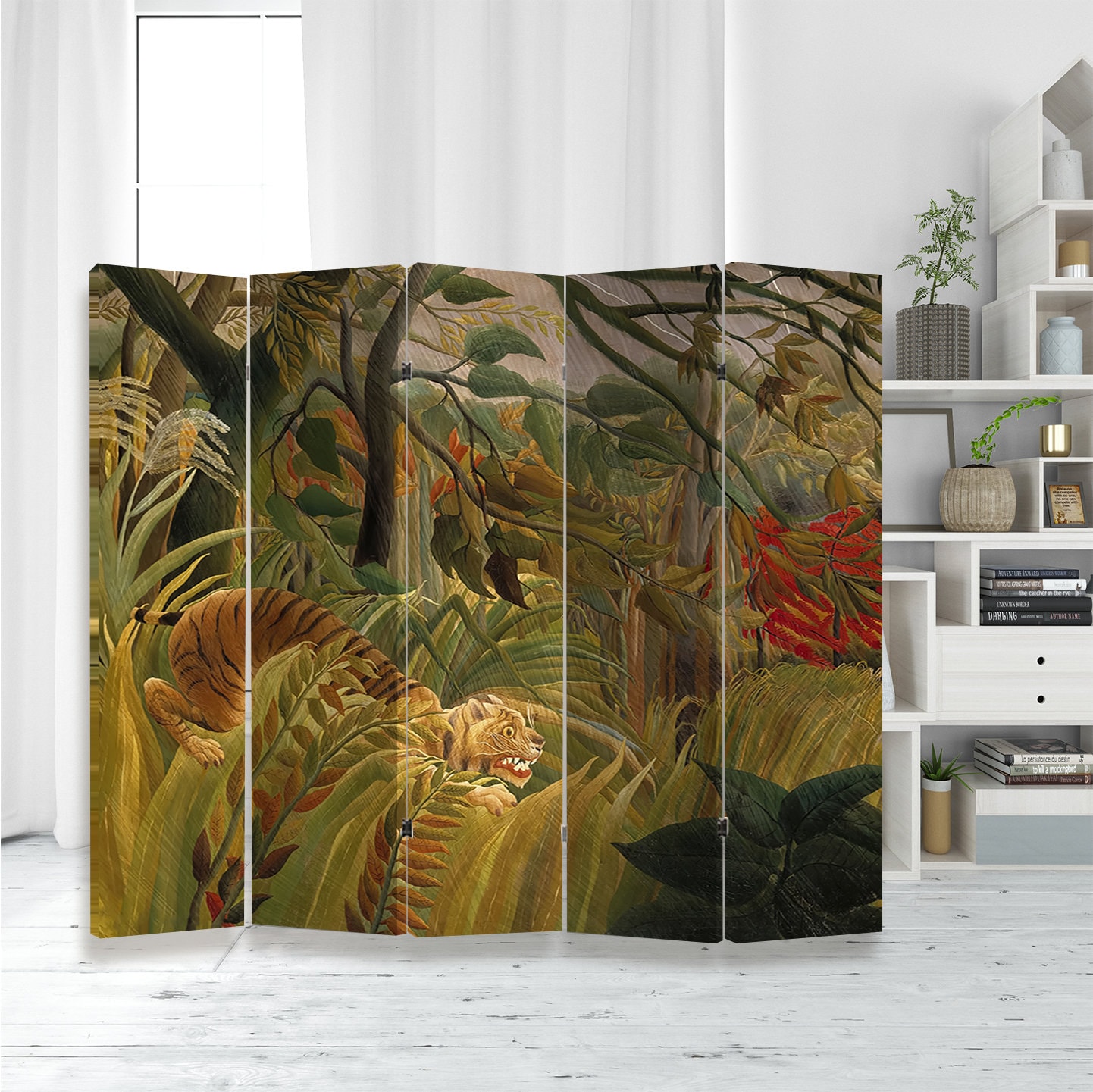 Tiger in a Tropical Storm Print Canvas Room Divider Painting by Henri ...