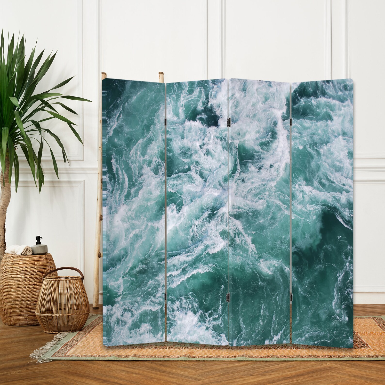 Wave Print Screen Canvas Seascape Divider Freestanding Ocean Art Decor ...