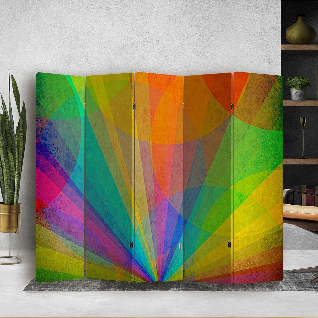 Sunbeams Print Canvas Room Divider Colorful Screen Rainbow Decor ...