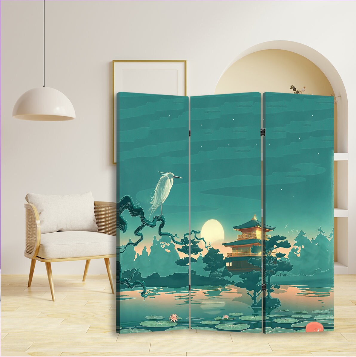 Japan Style Privacy Panel Print Canvas Room Divider Pagoda Art Bird ...