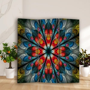 Flower Room Screen Colorful Canvas Meditation Divider Floral Décor ...