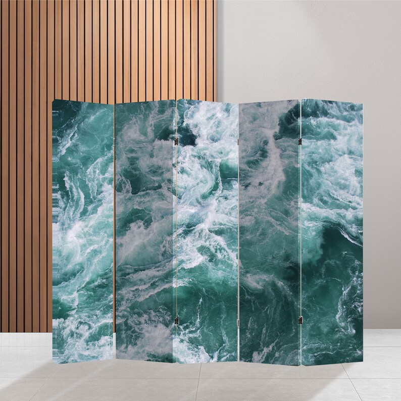 Wave Print Screen Canvas Seascape Divider Freestanding Ocean Art Decor ...