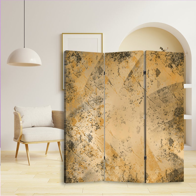 Yellow Abstract Dressing Screen Print Room Divider Freestanding Panel ...