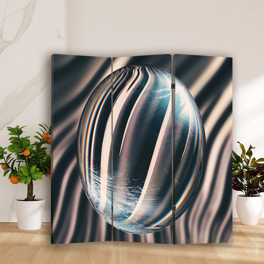 Striped Ball Print Screen Canvas Abstract Room Divider Modern Art ...