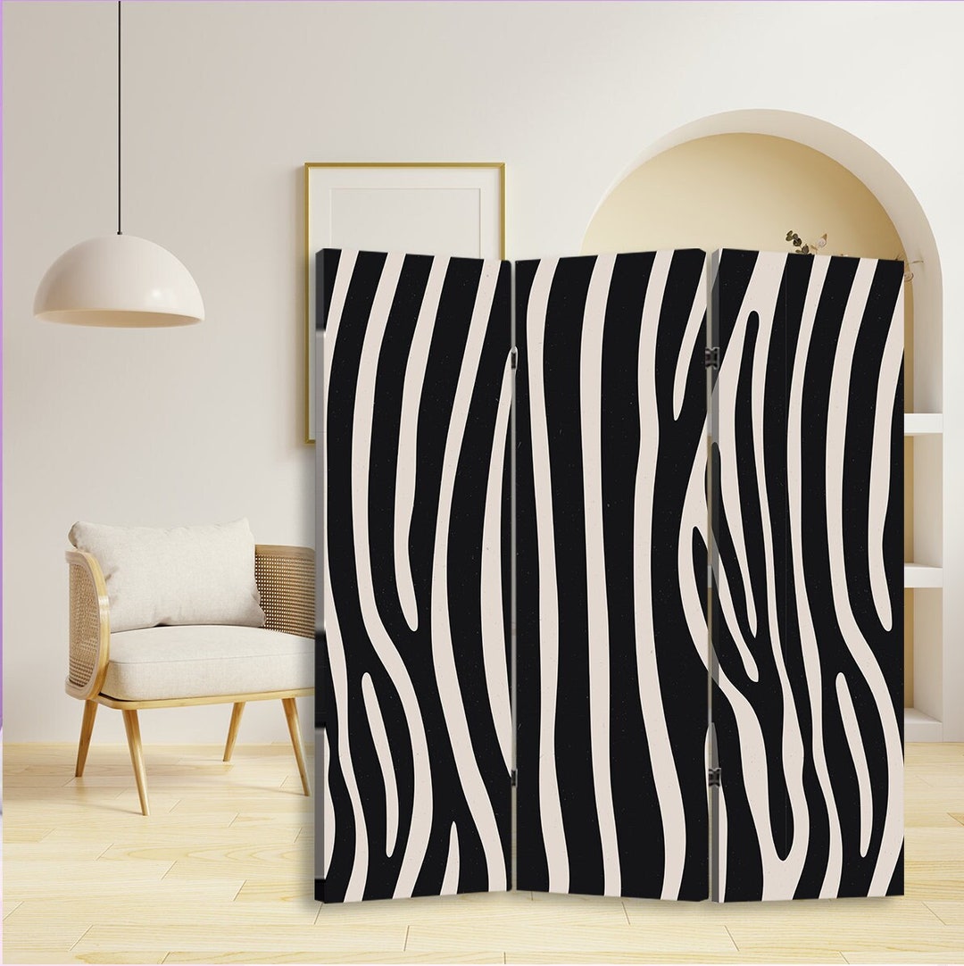 Abstract Print Canvas Room Divider Black White Screen Zebra Decor ...