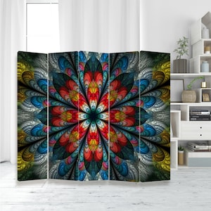 Flower Room Screen Colorful Canvas Meditation Divider Floral Décor ...
