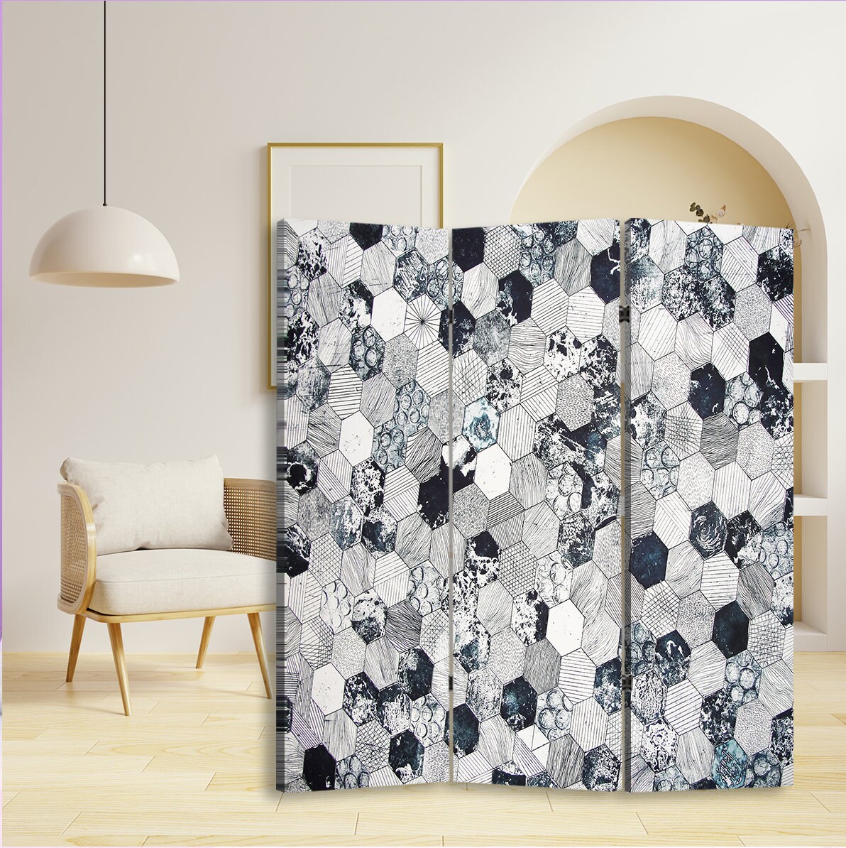 Gray Hexagon Screen Room Divider Panel Geometric Abstract Modern ...