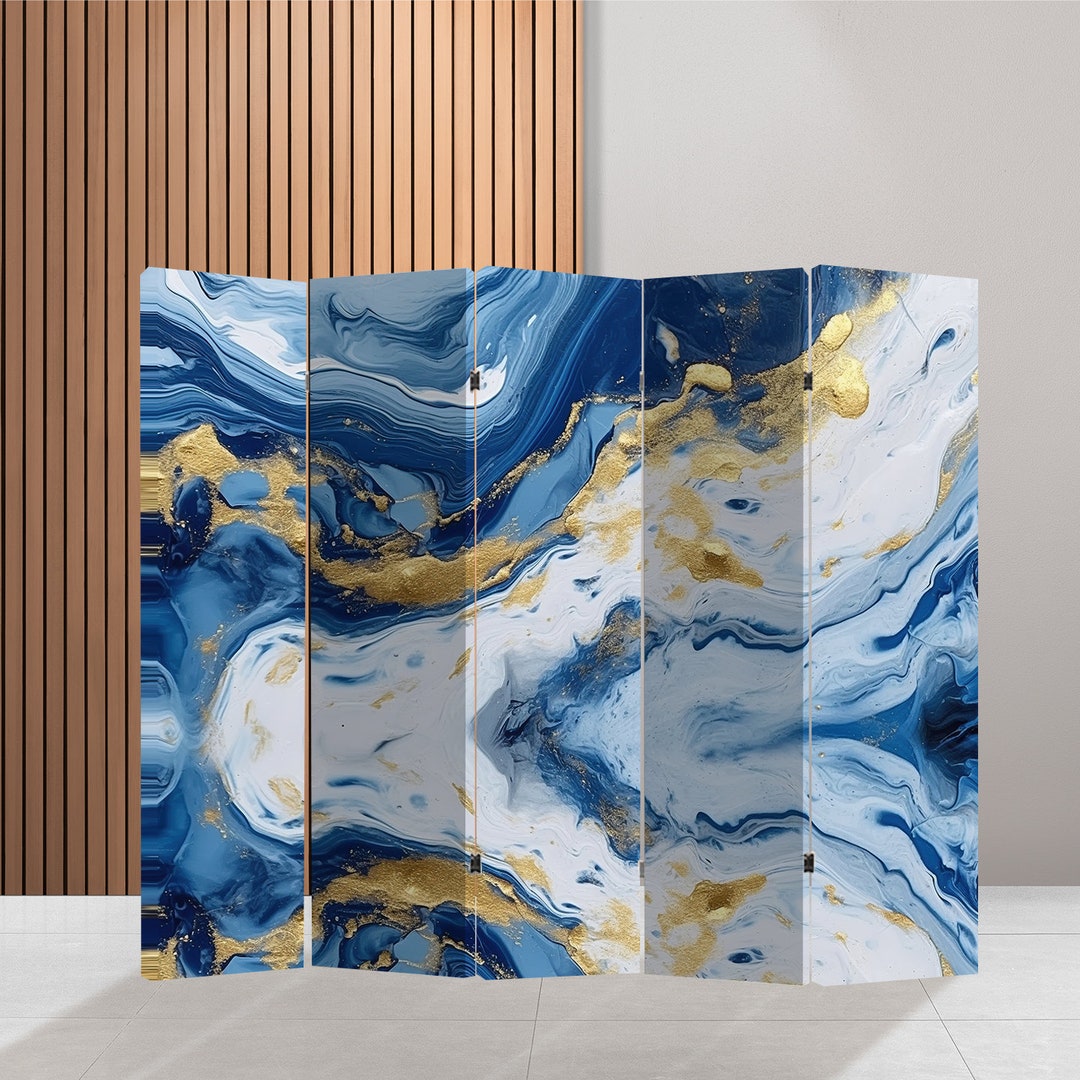 Blue Abstract Room Divider Print Modern Screen Contemporary Home Decor ...