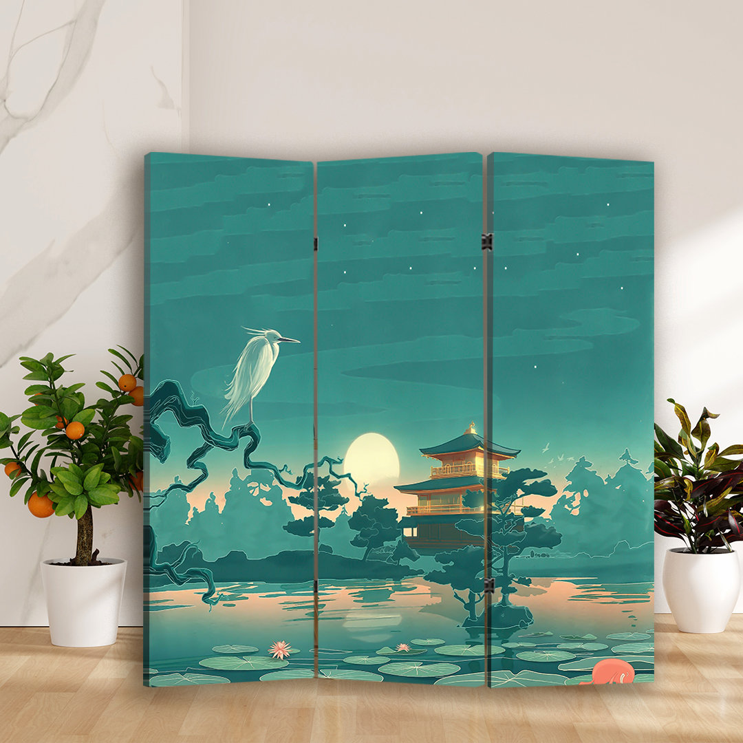 Japan Style Privacy Panel Print Canvas Room Divider Pagoda Art Bird ...
