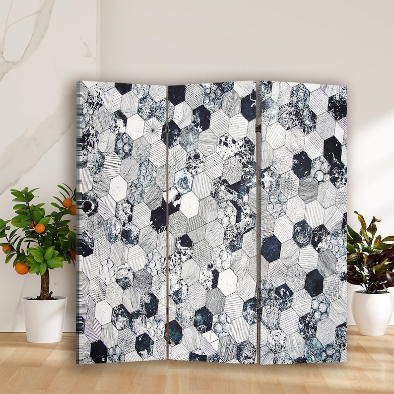 Gray Hexagon Screen Room Divider Panel Geometric Abstract Modern ...