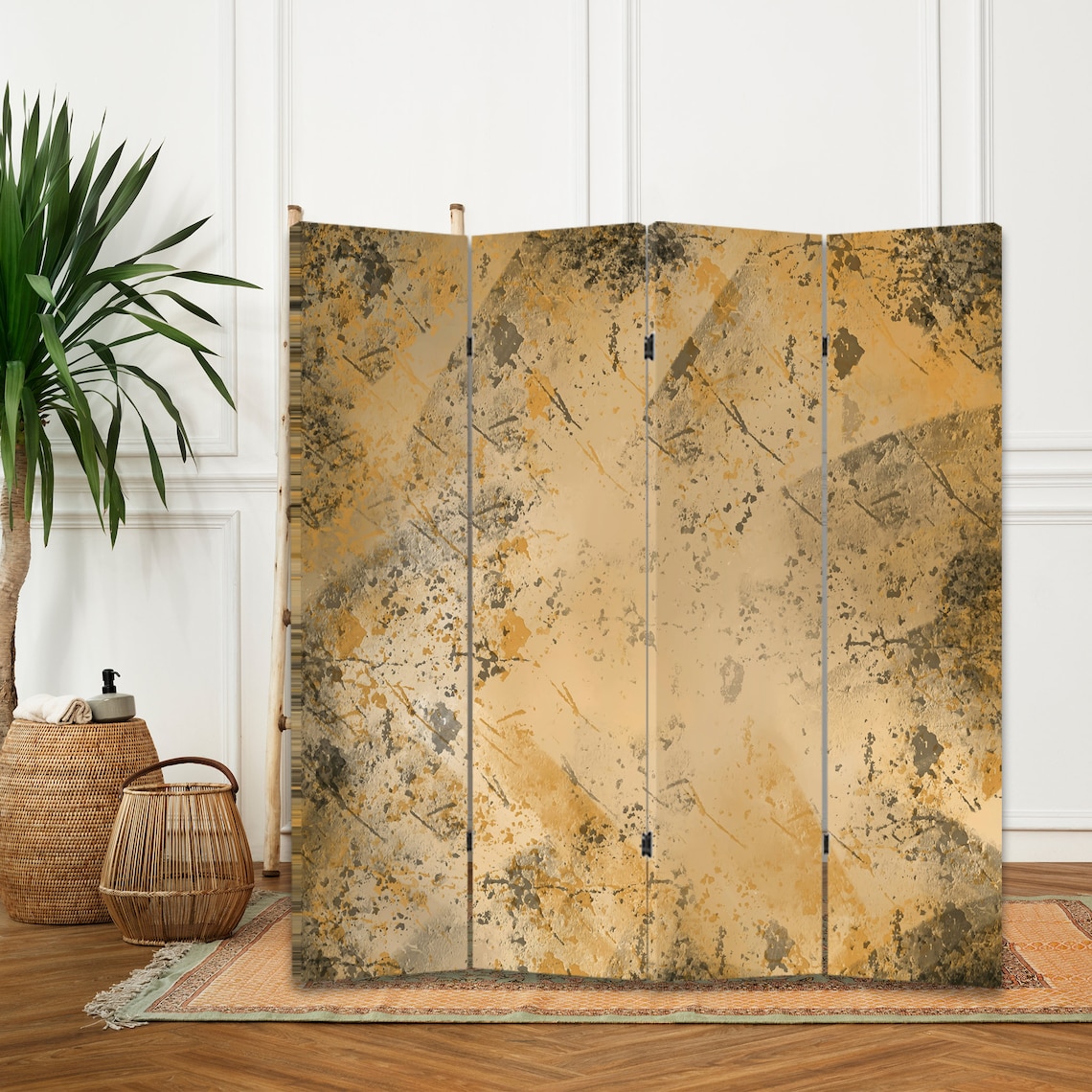 Yellow Abstract Dressing Screen Print Room Divider Freestanding Panel ...