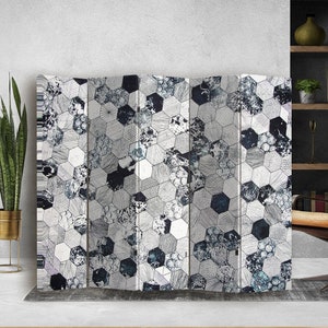 Gray Hexagon Screen Room Divider Panel Geometric Abstract Modern ...