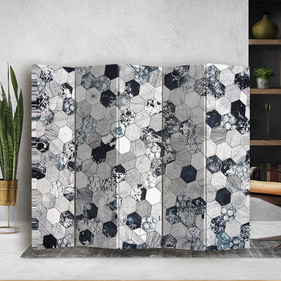 Gray Hexagon Screen Room Divider Panel Geometric Abstract Modern ...