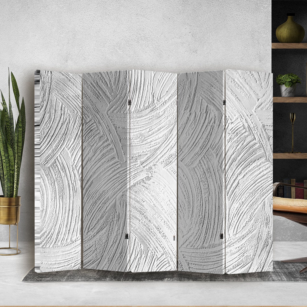 White Abstract Screen Plaster Print Textured Divider Free Standing ...