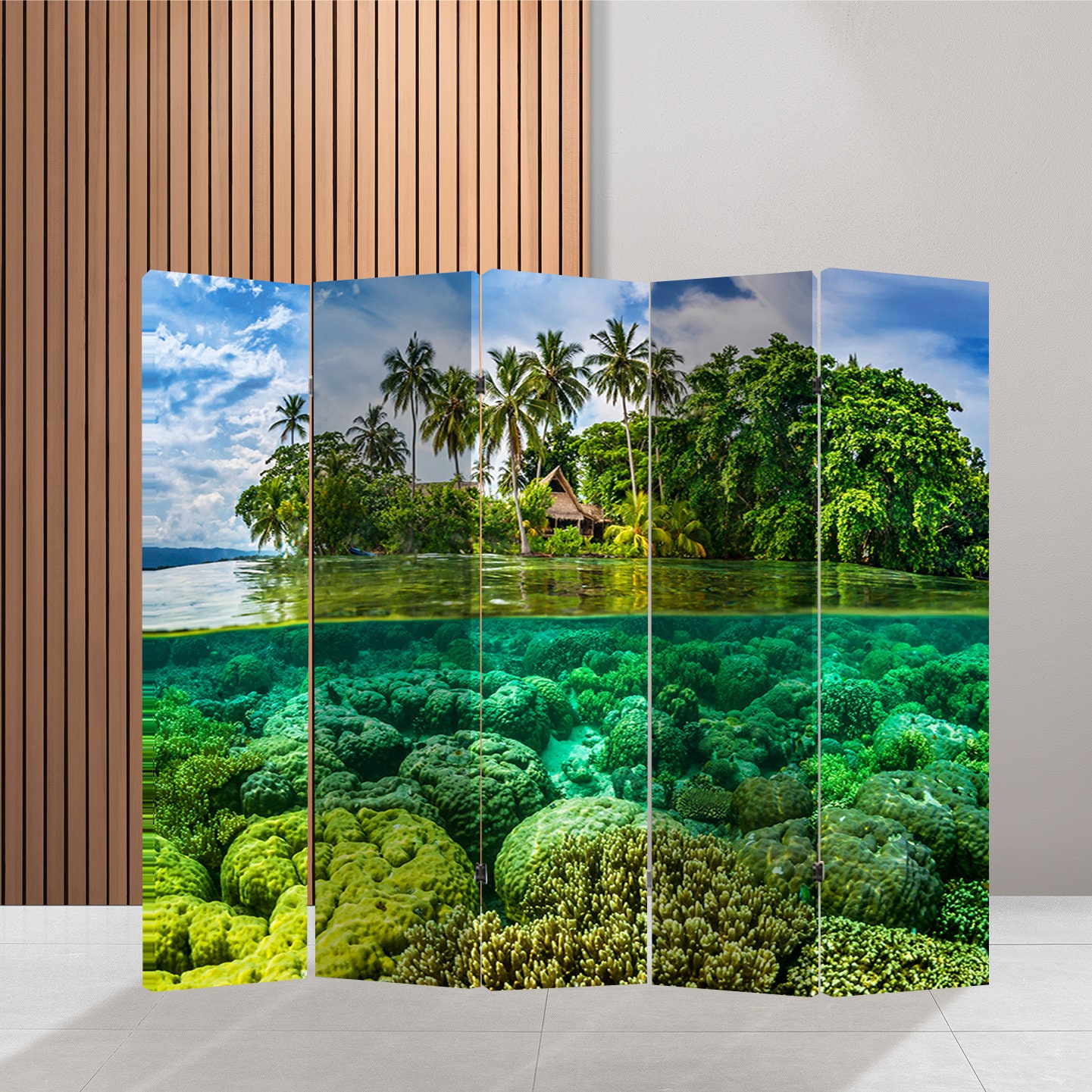 Underwater Canvas Room Divider Palm Tree Island Abstraction Print Free ...