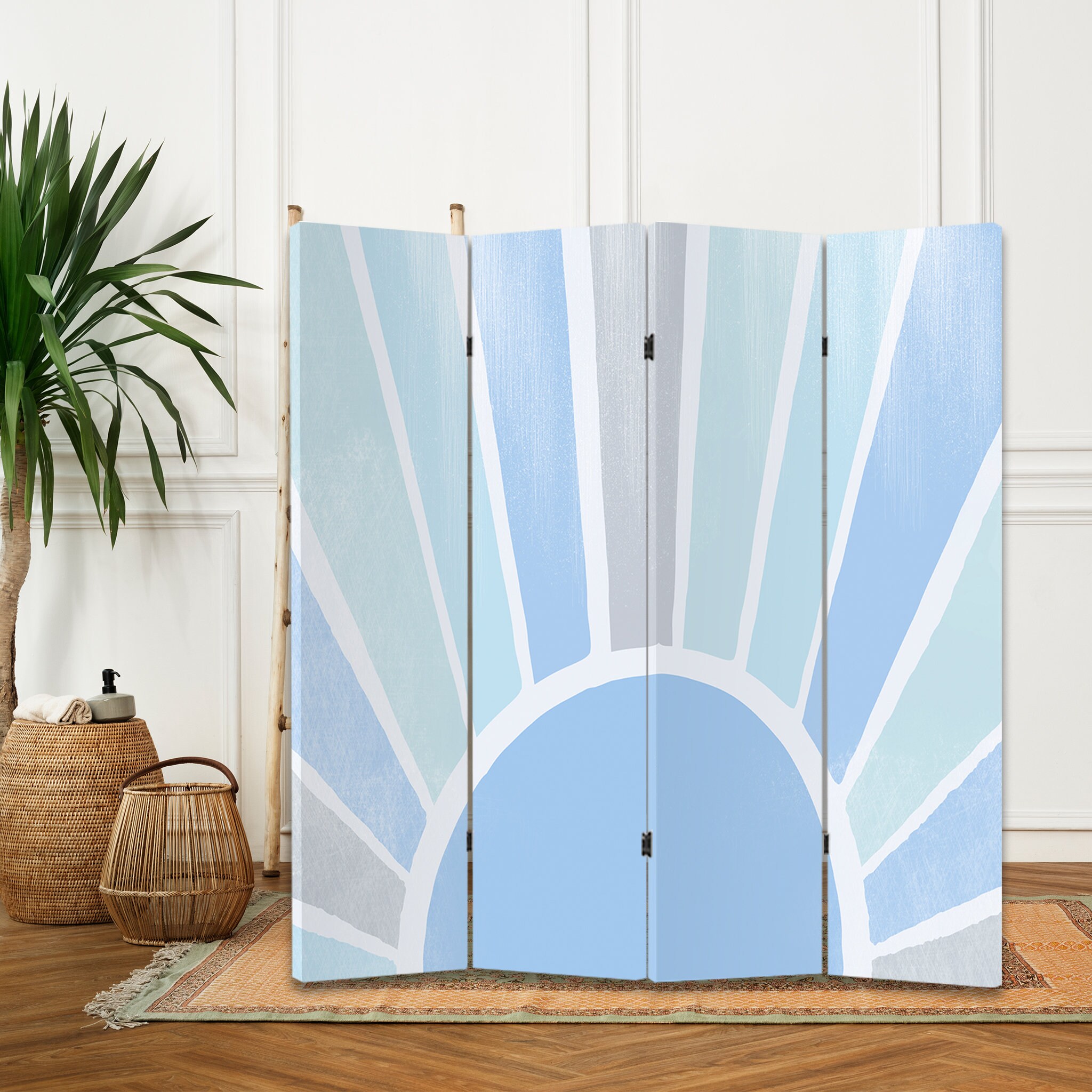 Vintage Boho Sun Print Screen Sunrise Divider Free Standing Minimal ...