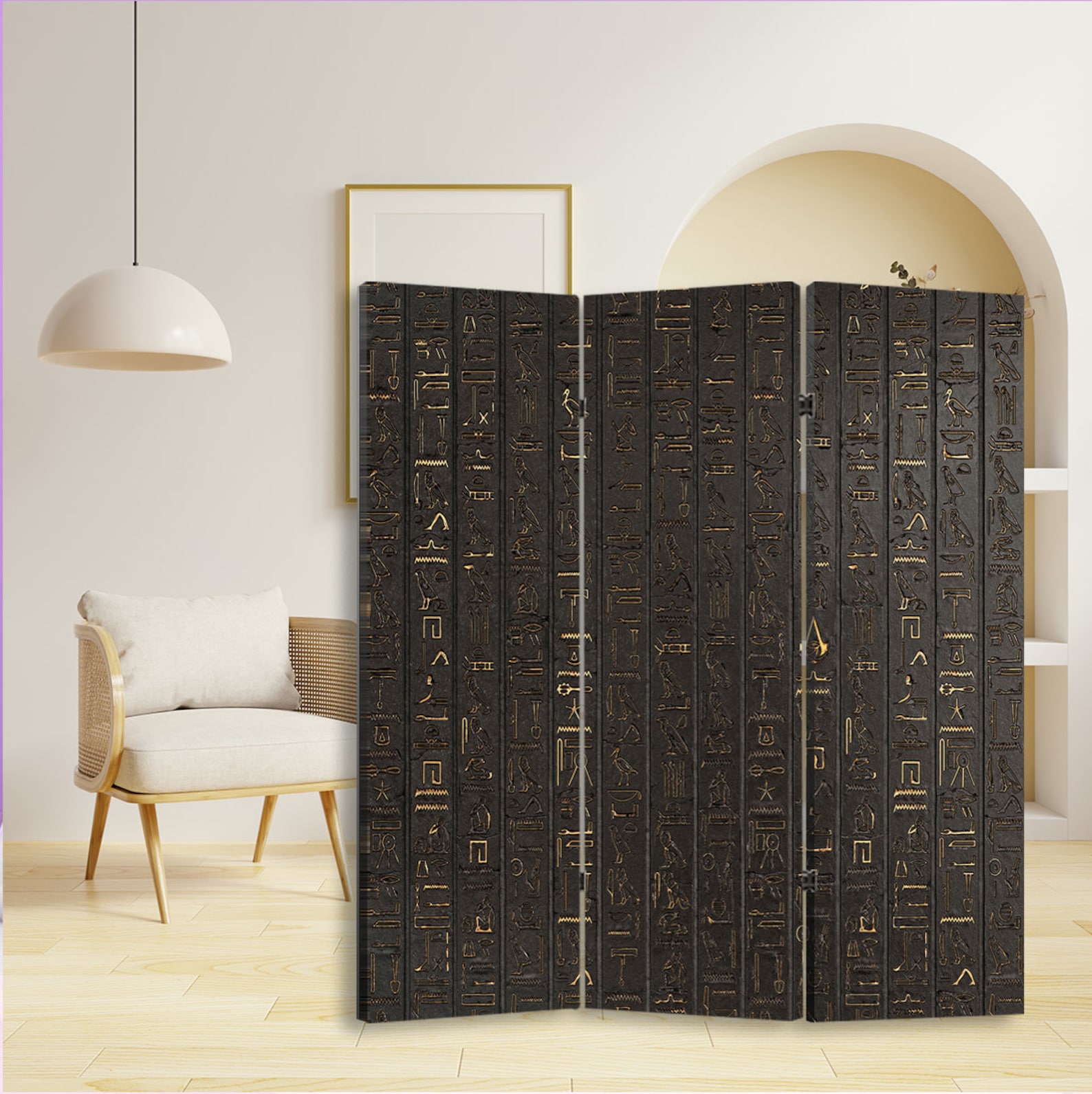 Egyptian Hieroglyph Print Screen Canvas Room Divider Abstract Décor ...