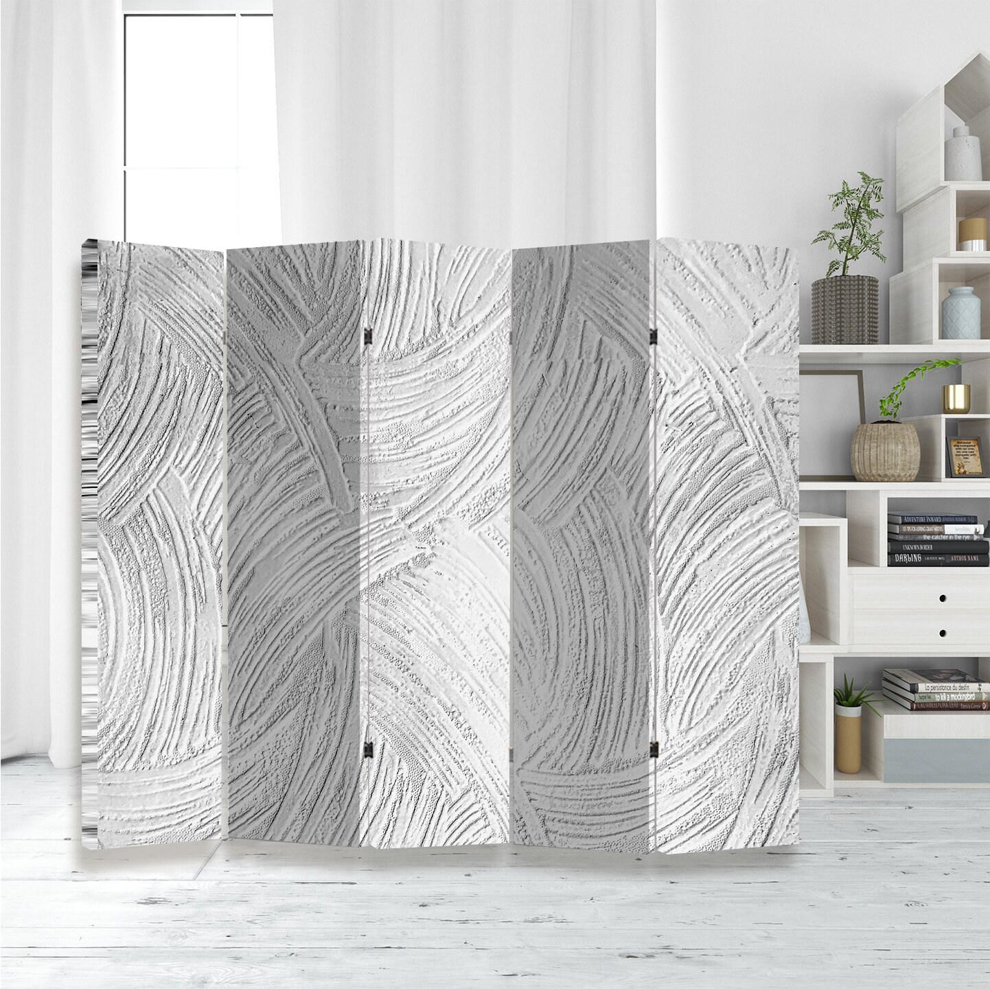 White Abstract Screen Plaster Print Textured Divider Free Standing ...