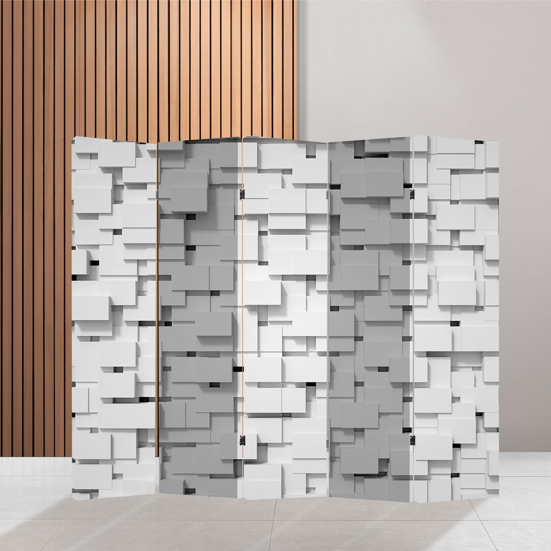 White Cube Screen Abstract Room Divider Print Geometric Figure Home ...
