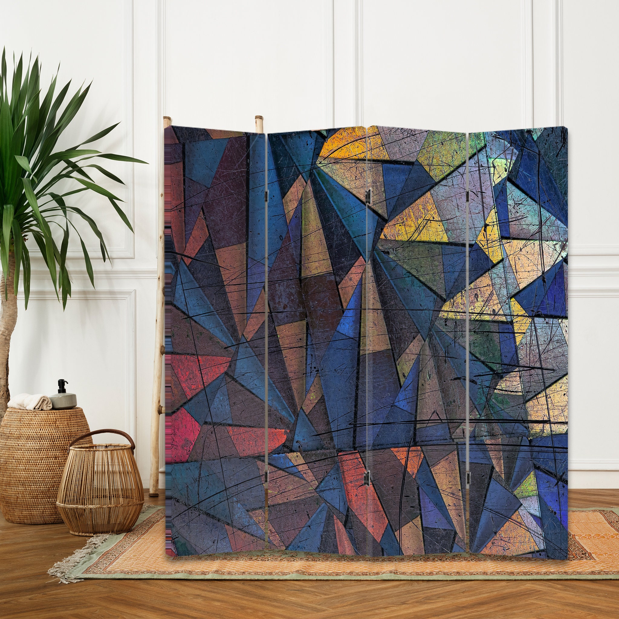Geometric Abstraction Screen Mosaic Room Art Dividers Free Standing ...
