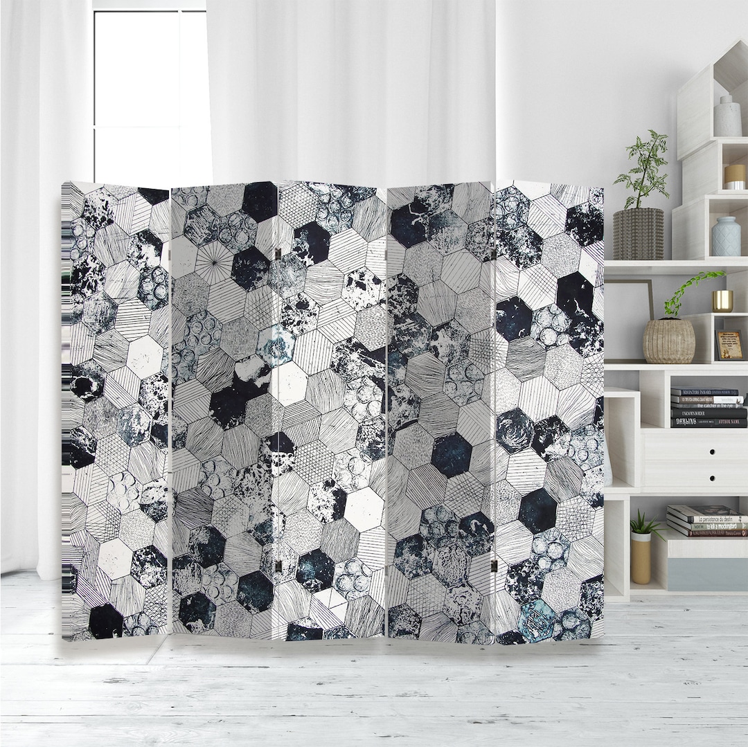 Gray Hexagon Screen Room Divider Panel Geometric Abstract Modern ...