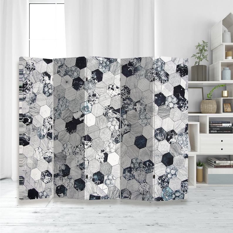 Gray Hexagon Screen Room Divider Panel Geometric Abstract Modern ...