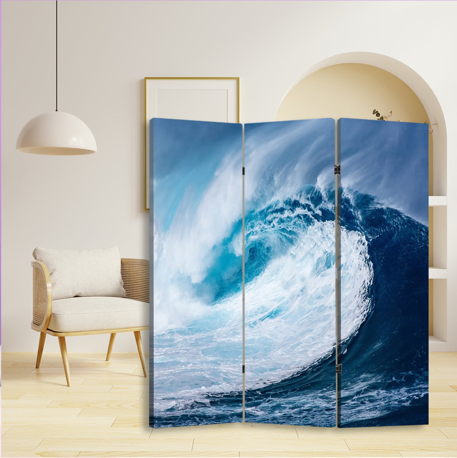 Wave Room Divider Seascape Screen Print on Canvas Free Standing Art ...