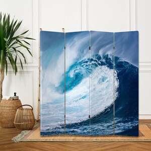 Wave Room Divider Seascape Screen Print on Canvas Free Standing Art ...