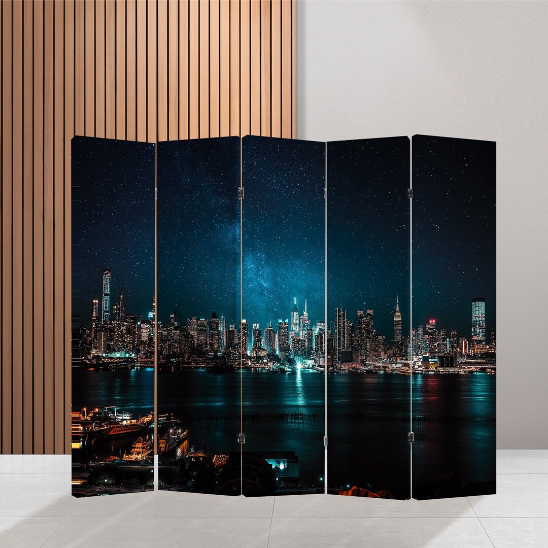 Night City Screen Room Divider Florida Print Skyline Luxuru Life ...